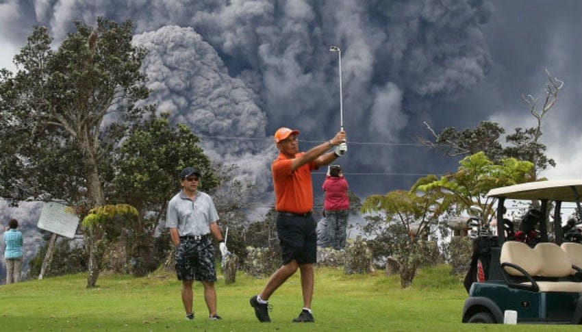 Golfers Keep On Playing While Massive Volcano Erupts Behind Them - Maxim