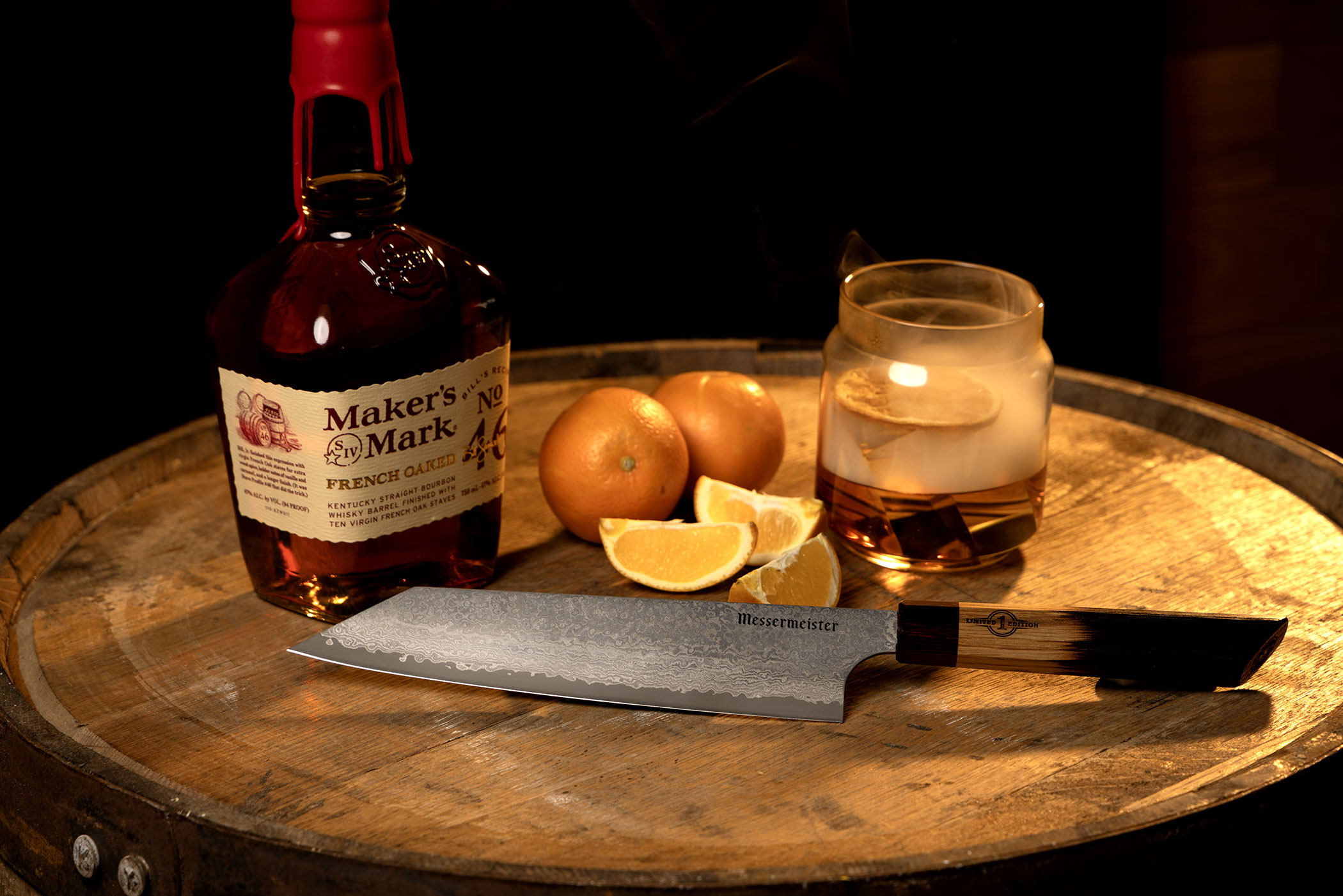 This Damascus Steel Chef's Knife Has A Maker's Mark Bourbon Barrel ...
